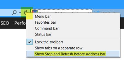 Move the Stop & Refresh button before Address Bar in IE
