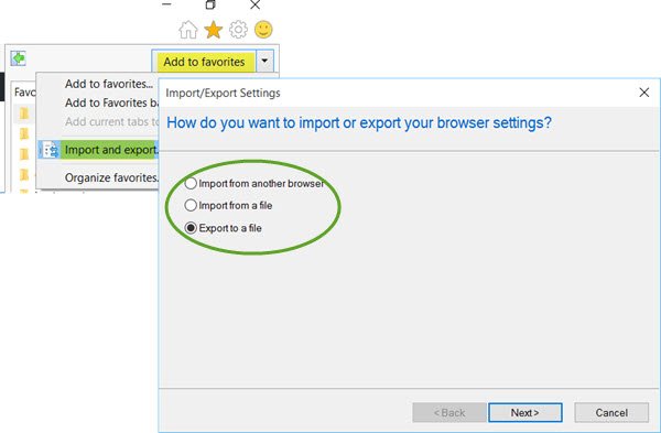 Export, Import Favorites, Settings, Passwords in Internet Explorer