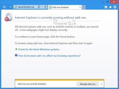 Run Internet Explorer in No Add-ons mode