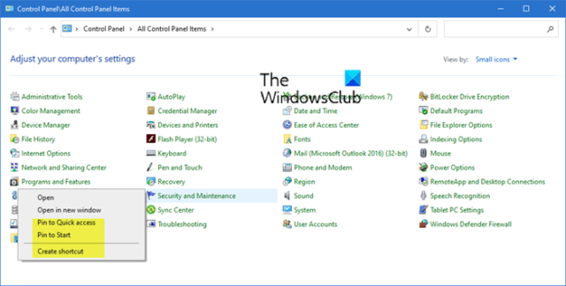 How to create Shortcut to Control Panel item in Windows 11/10