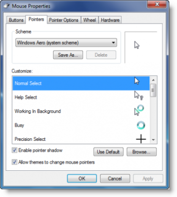 Windows Pointers & Mouse Settings for left-handed people