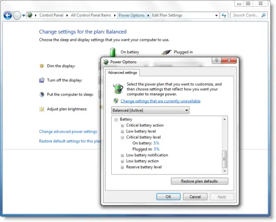 Change Low, Reserve, Critical Battery Level Notifications In Windows 10 Change Low, Reserve, Critical Battery Level Notifications In Windows 10