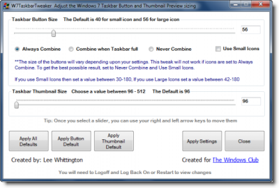 W7 Taskbar Tweaker : Tweak Windows 7 Taskbar Button & Thumbnail Preview ...
