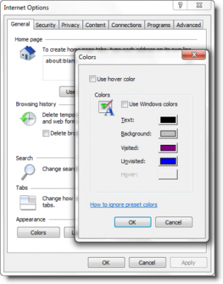 How to change the fonts & colors used for webpages in Internet Explorer