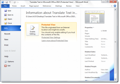 How to disable Protected View in Microsoft Office