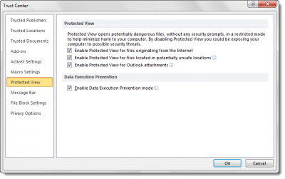 How to disable Protected View in Microsoft Office