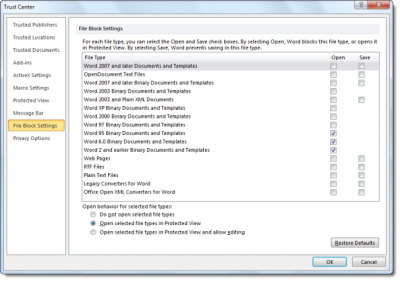 How to use Trust Center, Protected View and File Block in Office