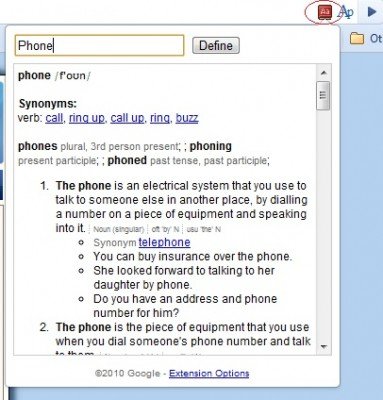 Google Dictionary extension for Google Chrome