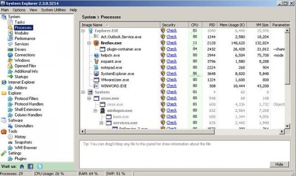 System Explorer for Windows lets you look at system internals of your OS