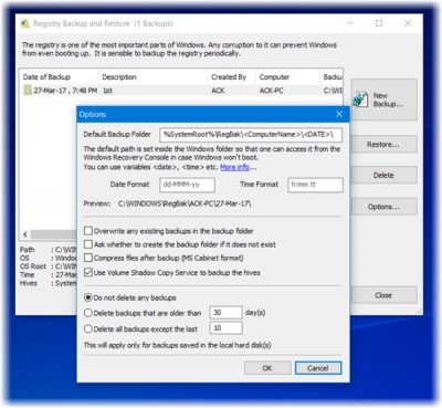 Regbak lets you backup and restore the Windows Registry easily