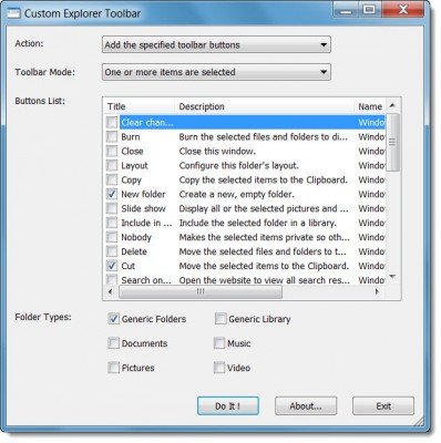 CustomExplorerToolbar: Add more buttons to Windows 7 Explorer toolbar