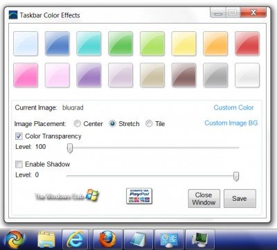 Add color effects to Windows 7 taskbar with Taskbar Color Effects