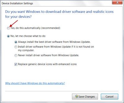 Make Windows download Drivers & Icons automatically