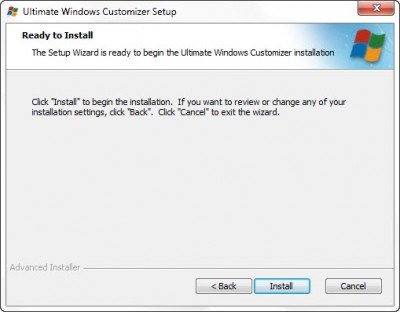 Installation screenshots of Ultimate Windows Customizer