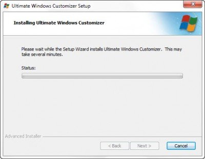Installation screenshots of Ultimate Windows Customizer