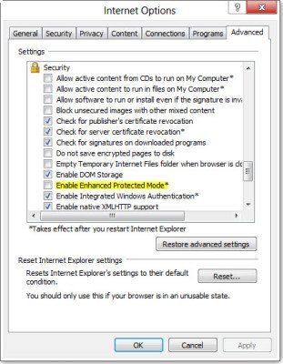 Enable Enhanced Protected Mode In Internet Explorer