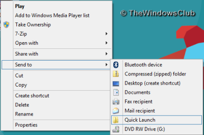 Add Programs to Quick Launch via Context Menu in Windows