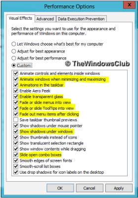Disable Visual Effects to optimize performance in Windows 11/10