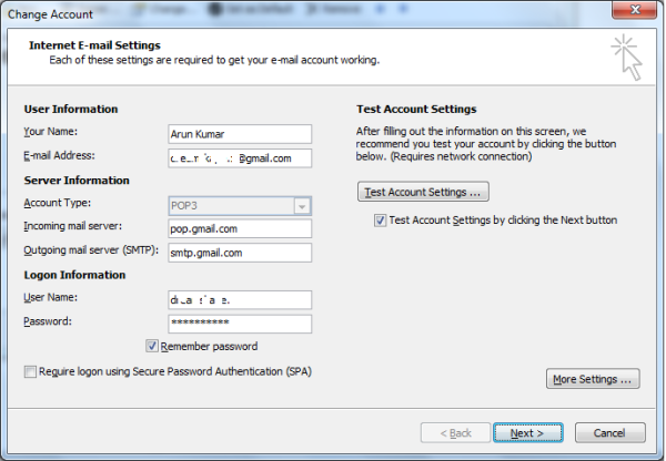 Configure Microsoft Outlook For Gmail - Manual Settings