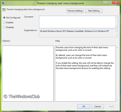 Prevent changing Start Menu Background in Windows 11/10