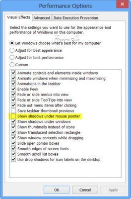 Enable or Disable Mouse Pointer Shadow in Windows 11/10
