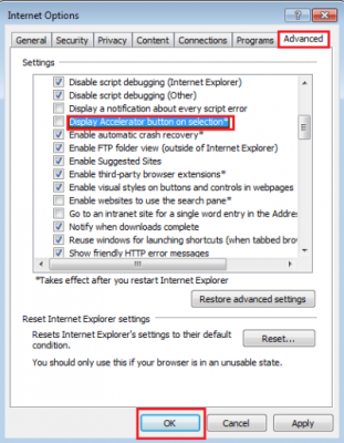 Disable Accelerator Button in Internet Explorer