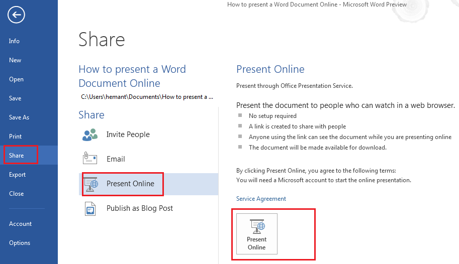 How to present a Word Document Online