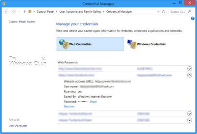 Manage passwords in Internet Explorer using Credential Manager