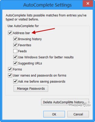 Manage Internet Explorer address bar auto-complete drop-down lists