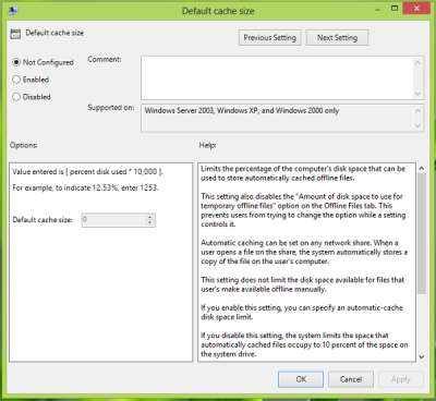 Configure amount of Disk Space to use, for Offline Files in Windows 11/10