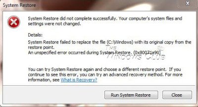 System Restore not working, failed, did not complete successfully