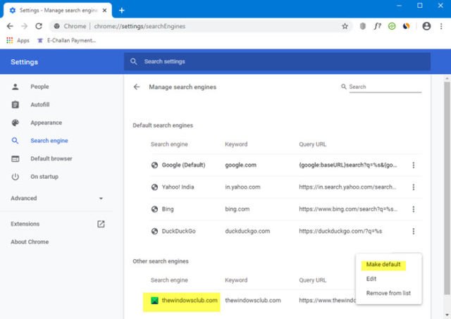 Add Custom Search Engine to Chrome or Edge browser