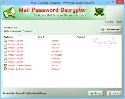 Recover passwords from Mail Clients: Mail Password Decryptor