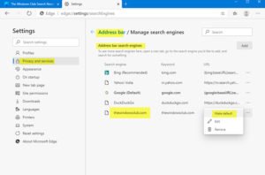 Add Custom Search Engine to Chrome or Edge browser