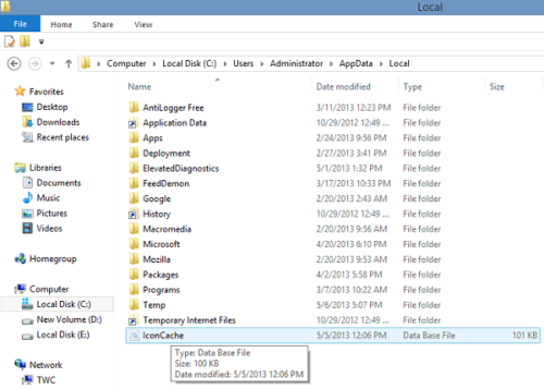 Rebuild the Icon cache in Windows 8/7