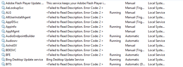 Failed To Read Description. Error Code 2 For Background Services