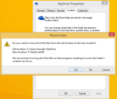 Change location of OneDrive folder in Windows 8.1