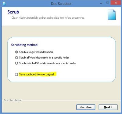 Doc Scrubber will remove hidden metadata from .DOC files