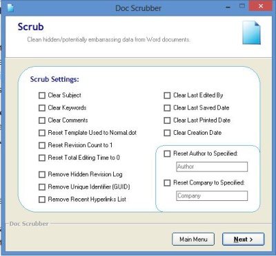 Doc Scrubber will remove hidden metadata from .DOC files
