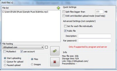 File and Image Uploader: Upload files to multiple file hosting websites