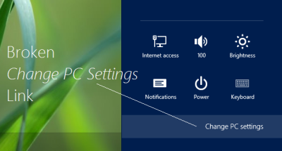 Broken Change PC Settings link after upgrading to Windows 8.1