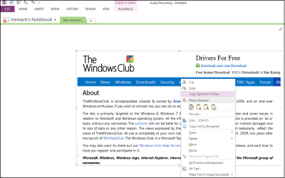How to copy Text from Picture using OneNote