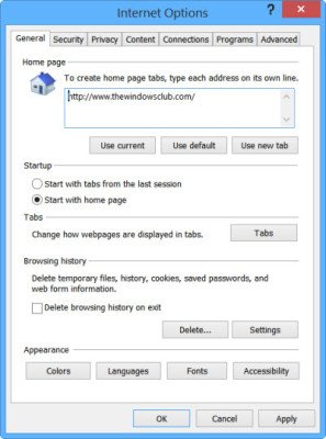 Lock Internet Explorer Home Page in Windows 10