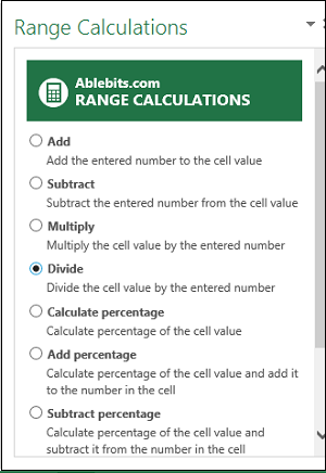 Perform calculations with Range Calculations app for Excel