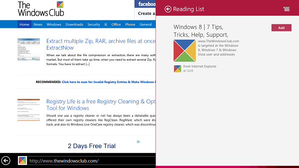 How to add Content to Reading List app in Windows 8.1