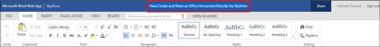 Tell Me what you want feature in Word Web app