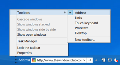 How to add Address Bar to Taskbar in Windows 10