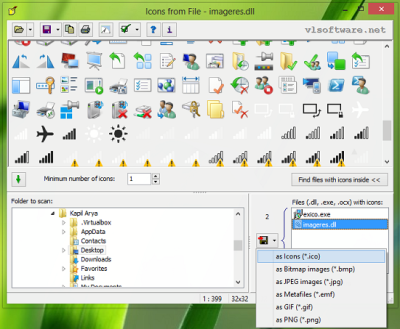 Extract Icons from DLL, EXE Files using Icons From File software