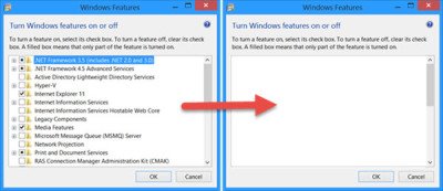 Turn Windows Features on or off not working, blank or empty