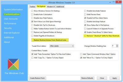 Remove Shortcut text and Shortcut Arrow from Shortcuts in Windows 11/10